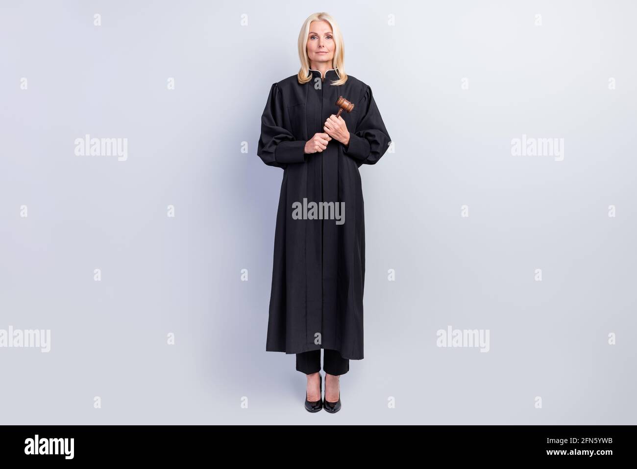 Full body photo of professional calm old woman hold gavel justice law ...