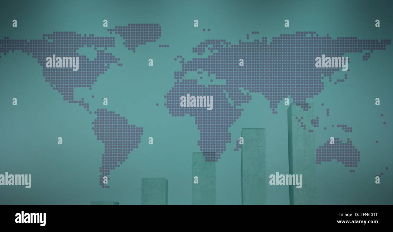 Composition of green statistics over green world map in background ...