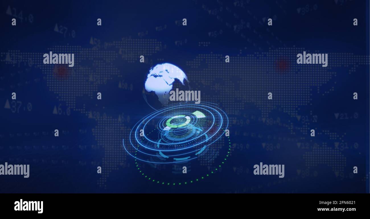 Animation of scope scanning over globe and world map Stock Photo - Alamy