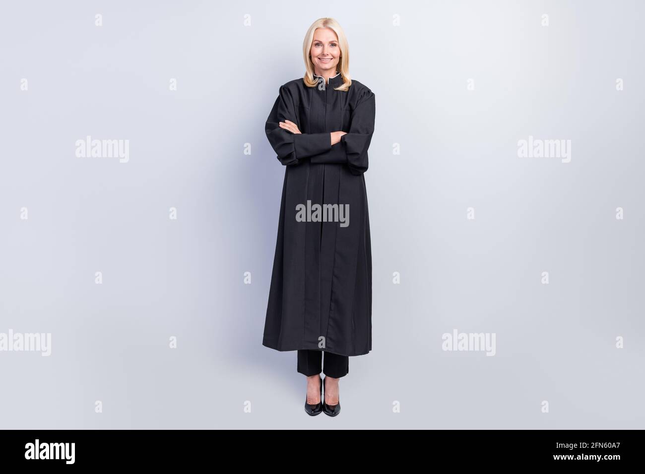 Full length photo of cheerful happy mature lady wear professional judge ...