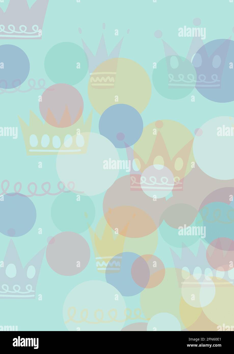 Composition of multi coloured crowns and spots on green background ...