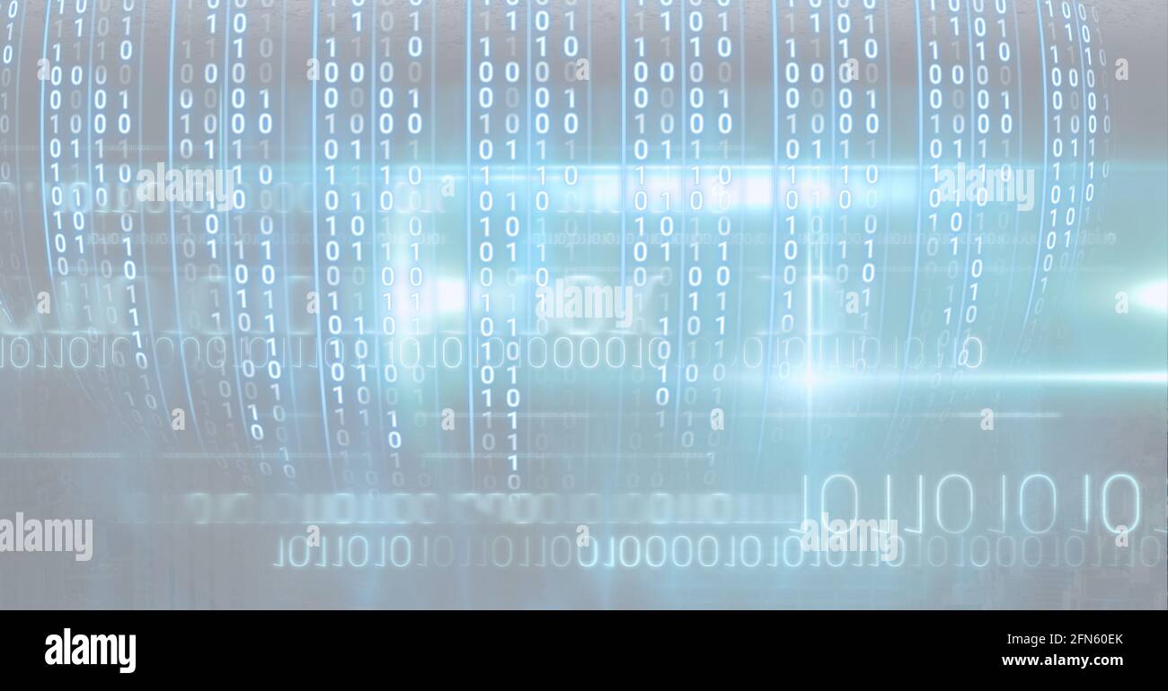 Composition Of Binary Coding Processing On Blue Glowing Background