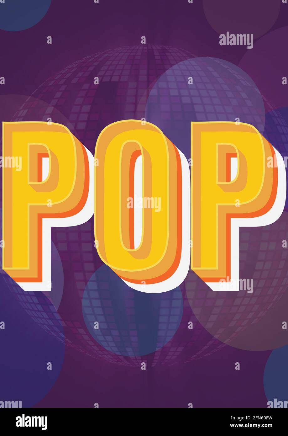 Composition of retro pop text over purple mirror disco ball Stock Photo ...
