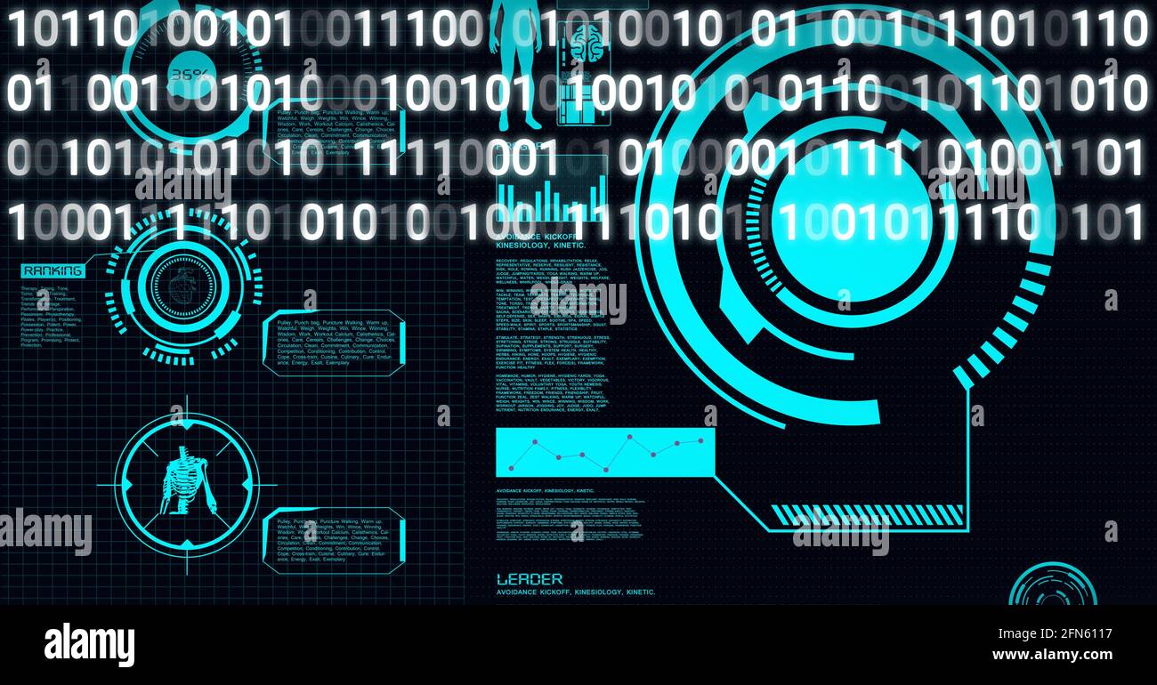 Composition of binary coding, medical icons and data processing on ...