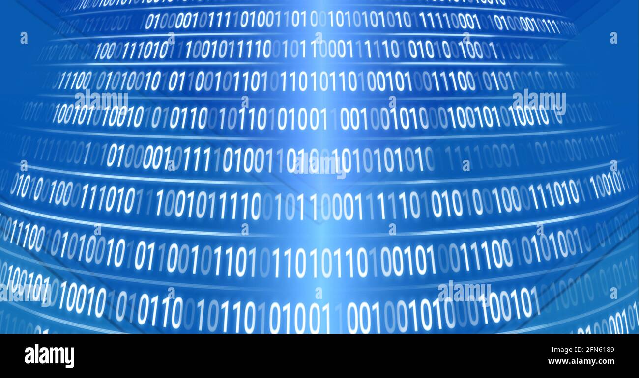 Composition of globe formed with binary coding over blue background ...