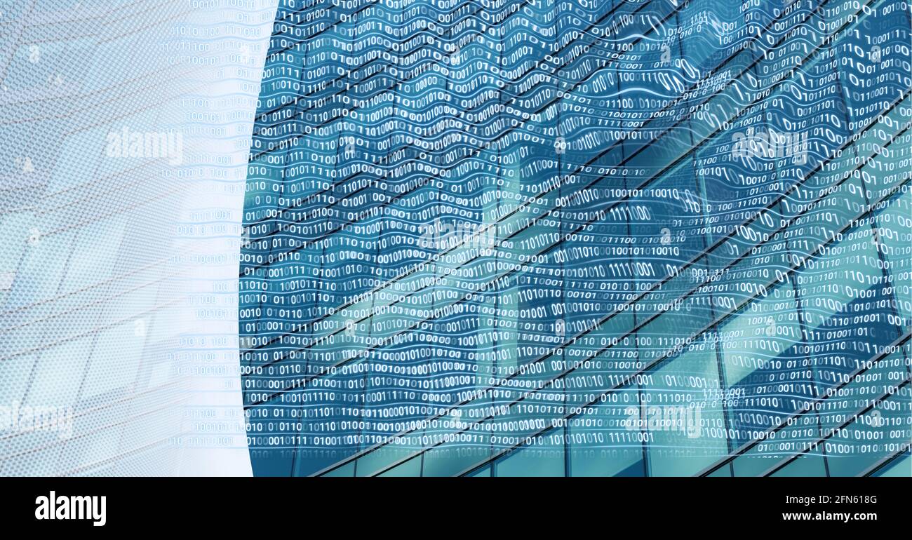 Composition of binary coding over modern office building Stock Photo ... Composition of binary coding over modern office building Stock Photo ...