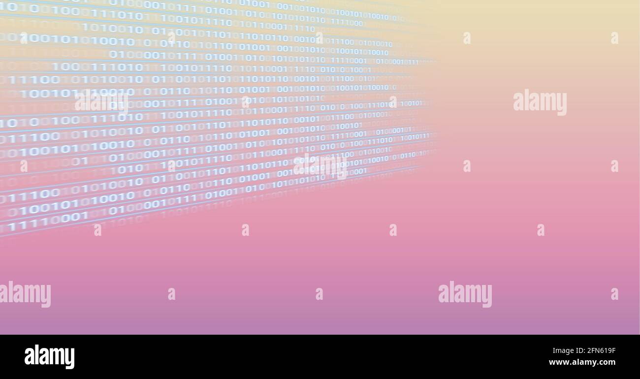 Composition of binary coding over yellow to pink background Stock Photo ...