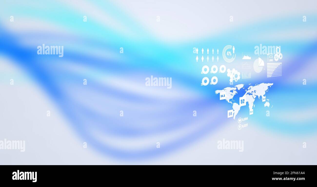 Composition of interactive screen with data processing over blue to ...