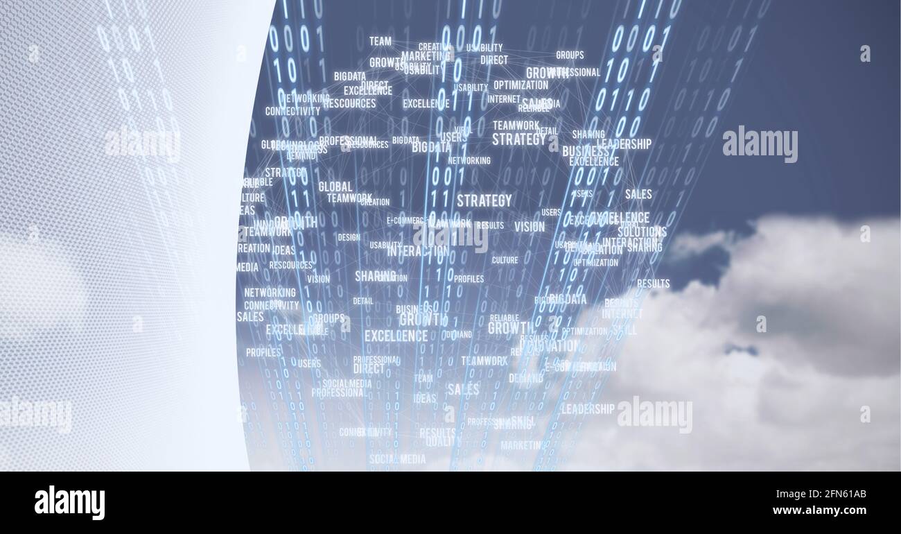 Composition Of Technology Text And Binary Coding Over Clouds On Blue 9853