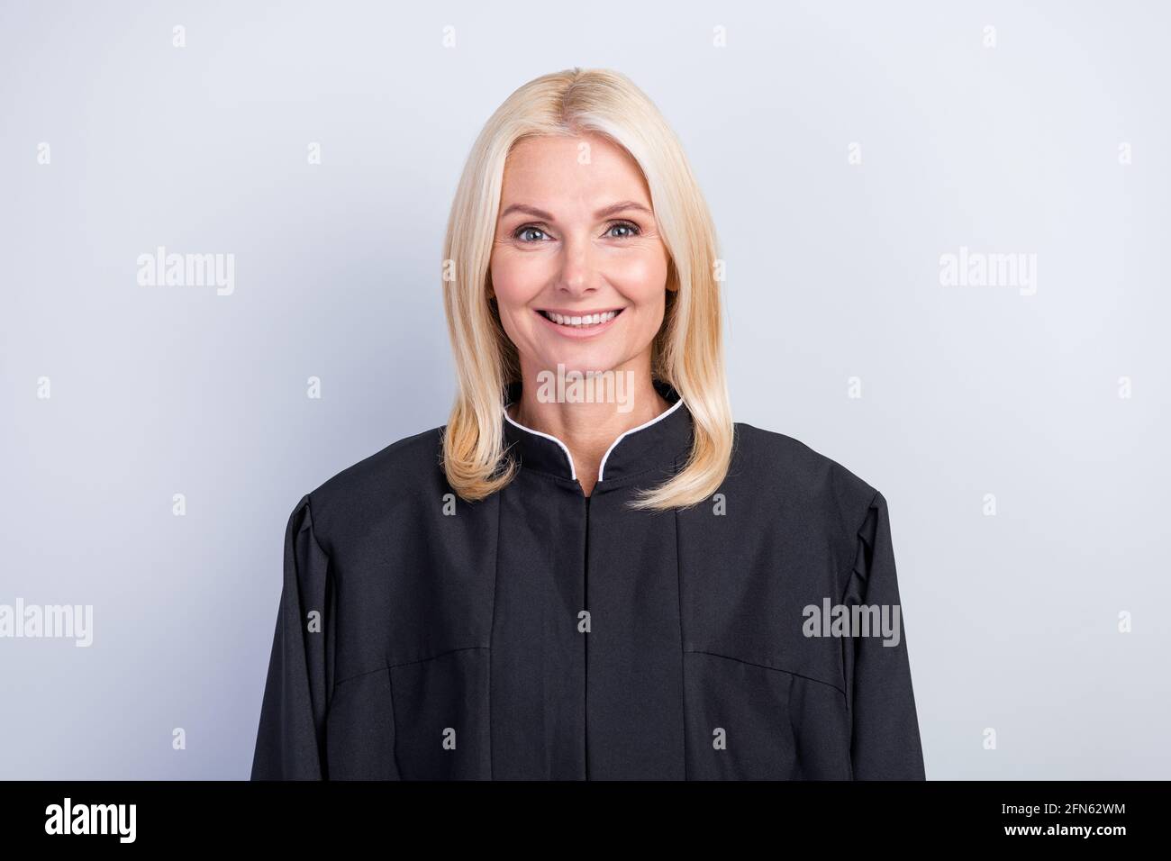 Portrait of attractive clever cheerful content skilled woman judge ...