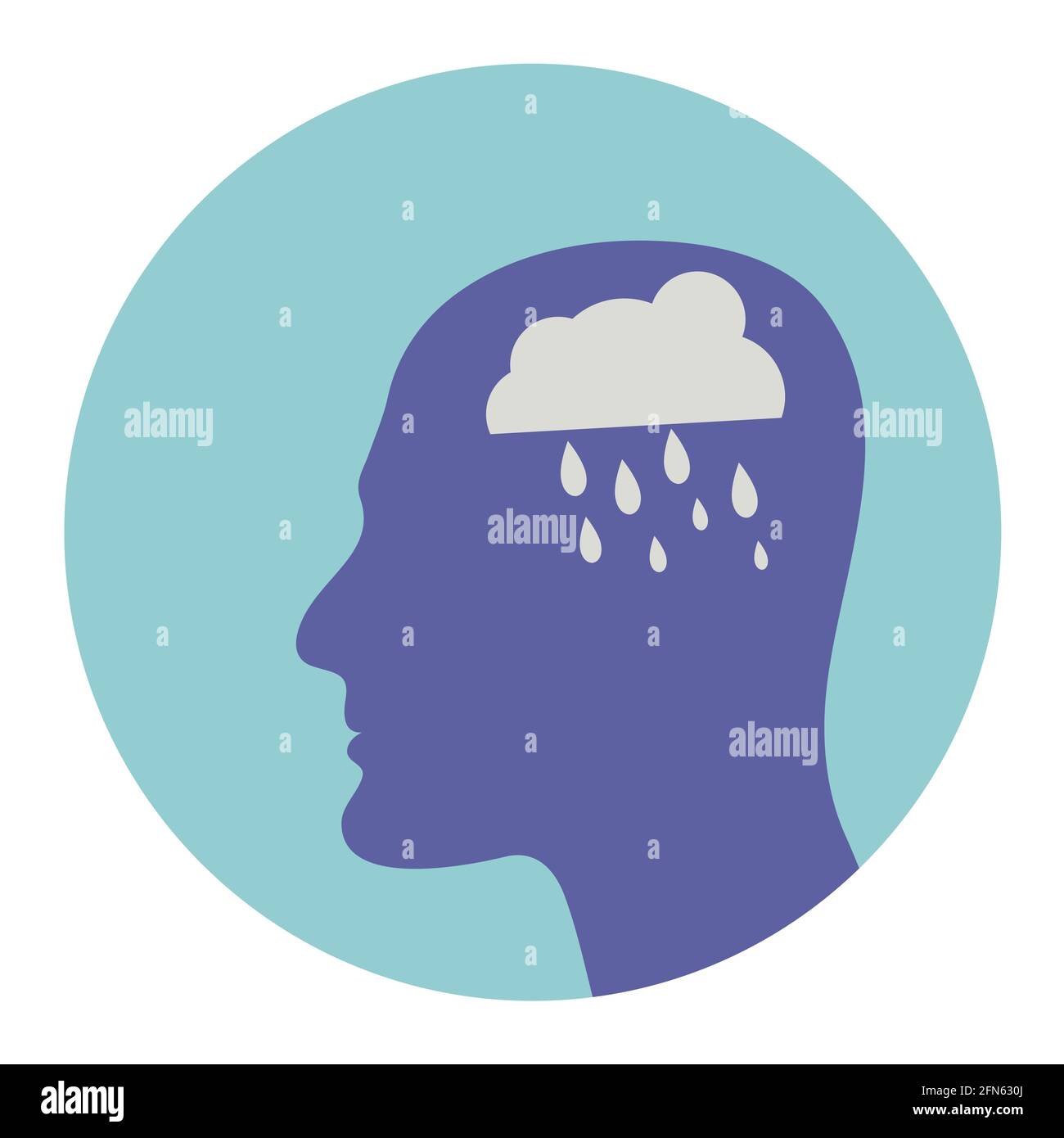 Silhouette of man head with cloud and rain, psychology and psychiatry ...