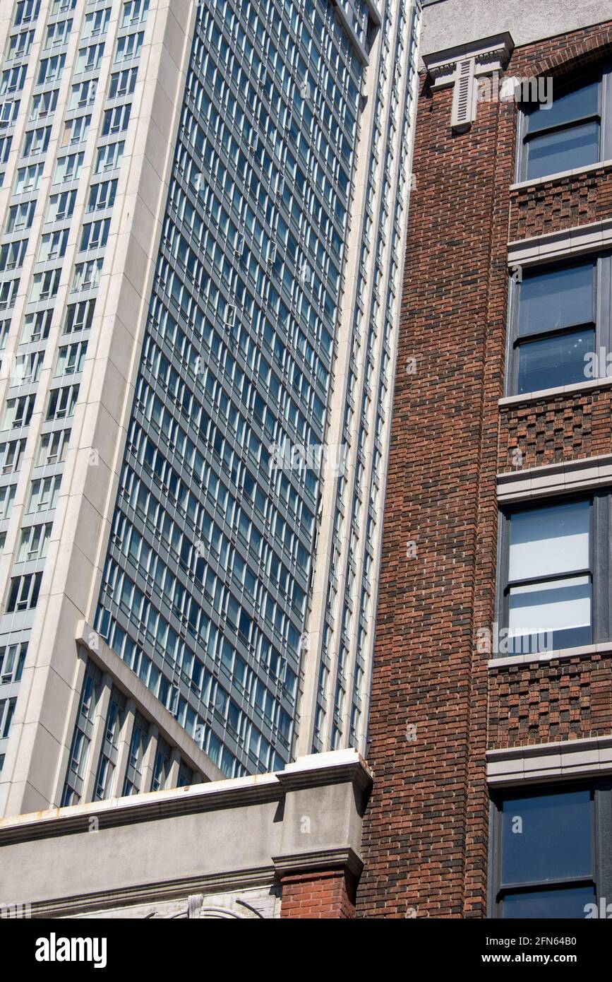 Urban architectural contrast between old and new buildings in Yonge ...