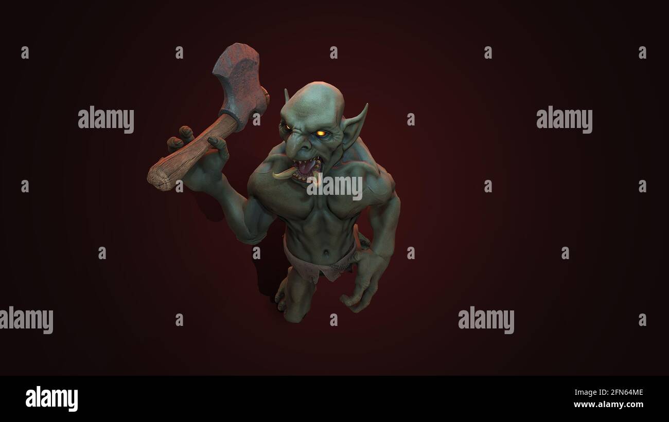 Fantasy character Troll Berserker in epic pose - 3D render on dark ...