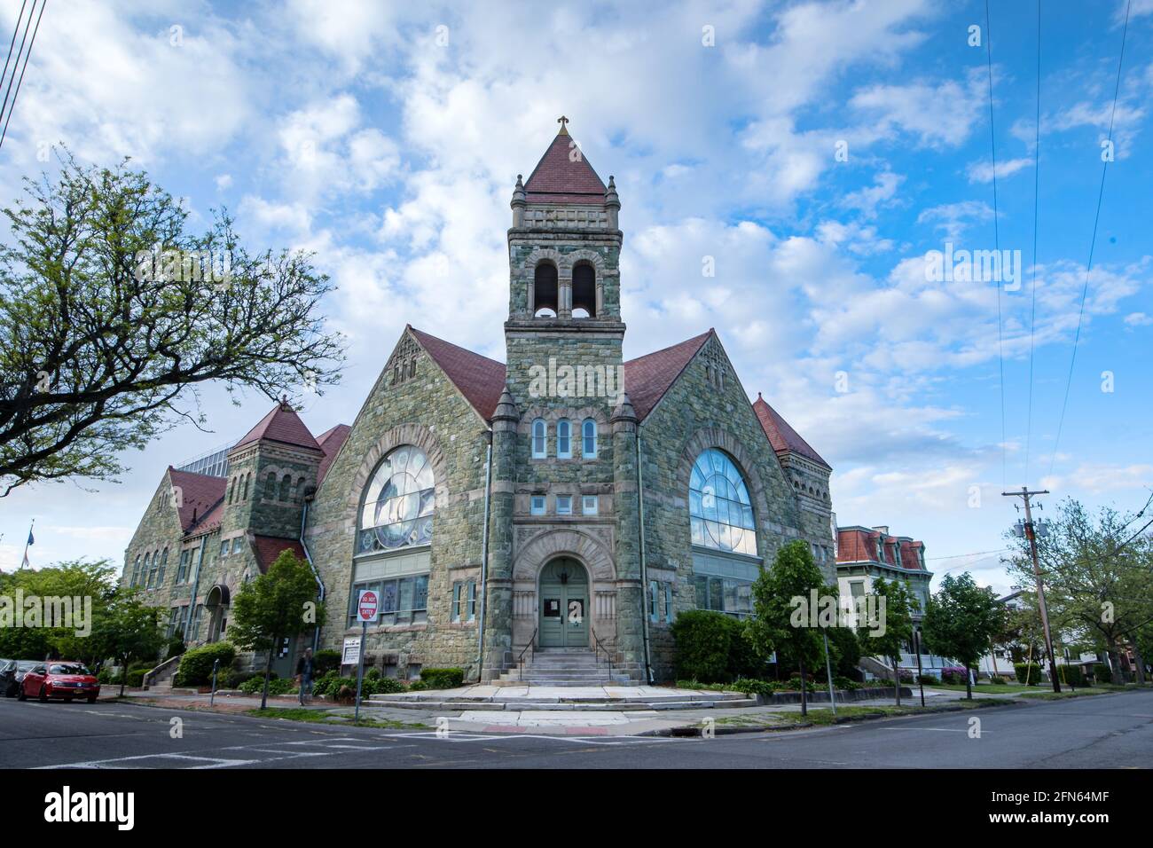 Kingston, NY - USA- May 12, 2021: VIew of the St James United Methodist ...