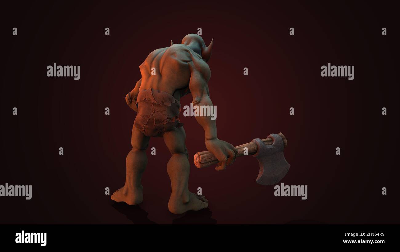 Fantasy character Troll Berserker in epic pose - 3D render on dark ...