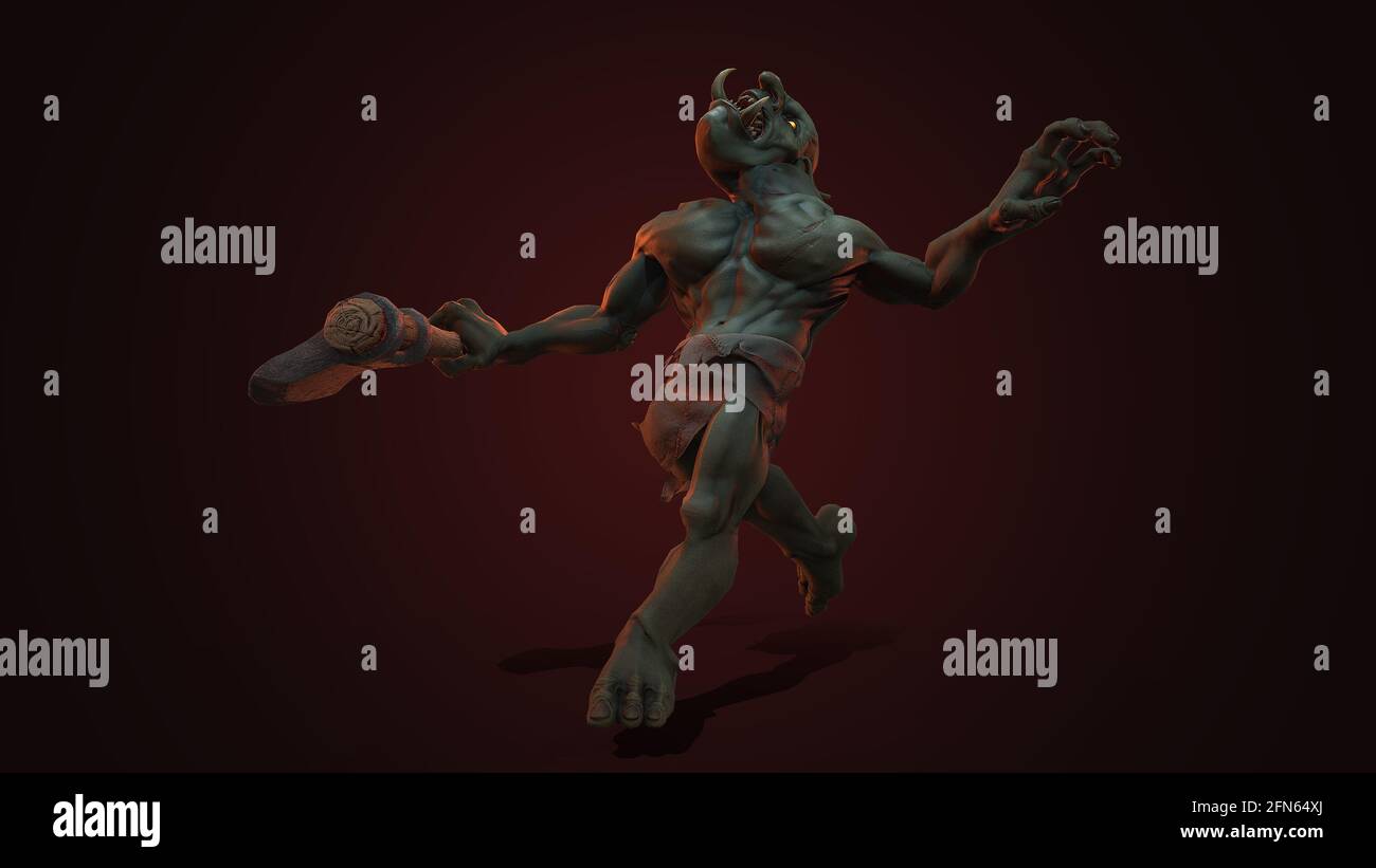 Fantasy character Troll Berserker in epic pose - 3D render on dark ...