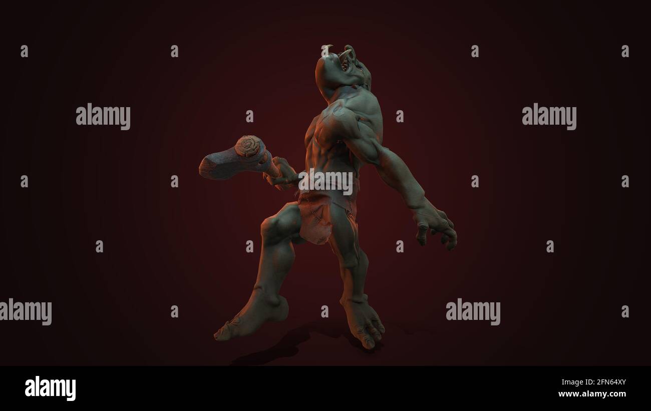 Fantasy character Troll Berserker in epic pose - 3D render on dark ...