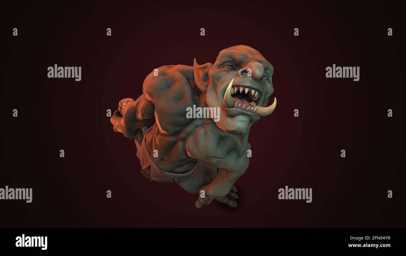 Fantasy character Troll Berserker in epic pose - 3D render on dark ...