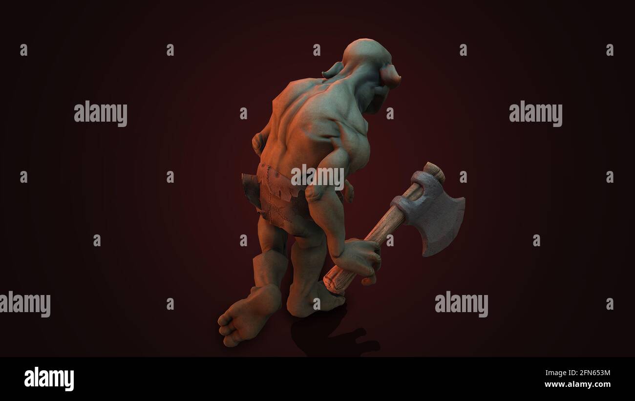 Fantasy character Troll Berserker in epic pose - 3D render on dark ...