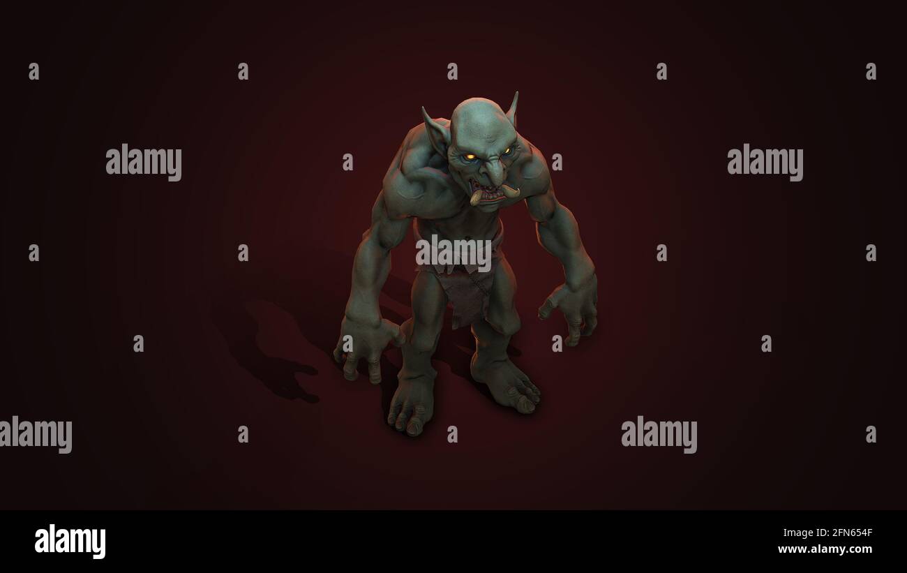 Fantasy character Troll Berserker in epic pose - 3D render on dark ...
