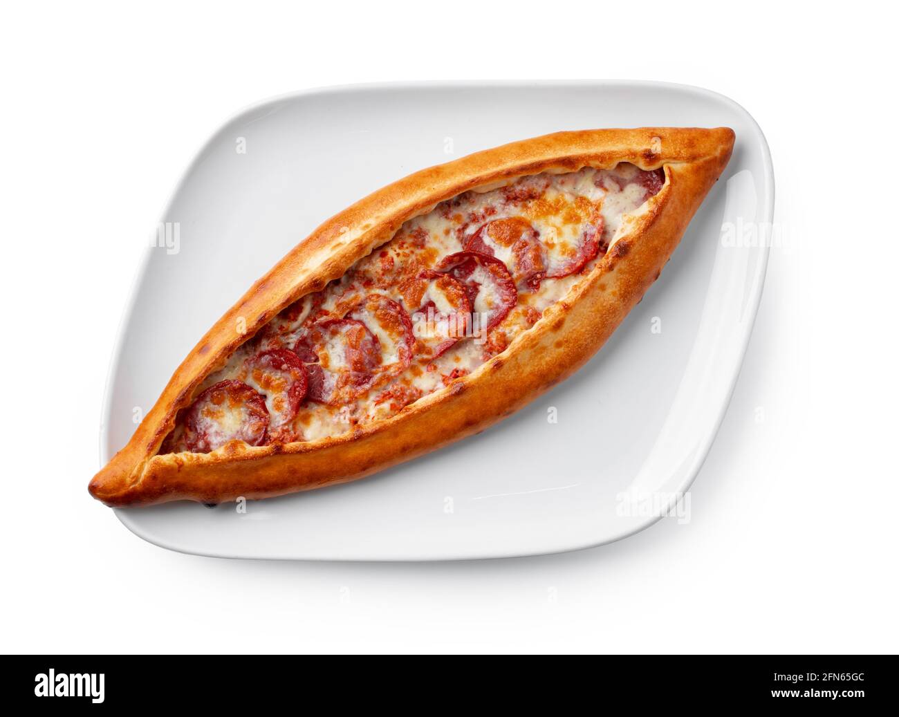 Turkish boat-shaped flatbread pide isolated on white Stock Photo - Alamy