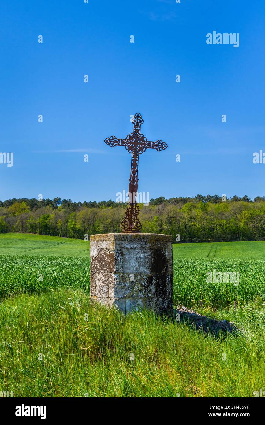 Old decorative metal roadside cross - central France Stock Photo - Alamy