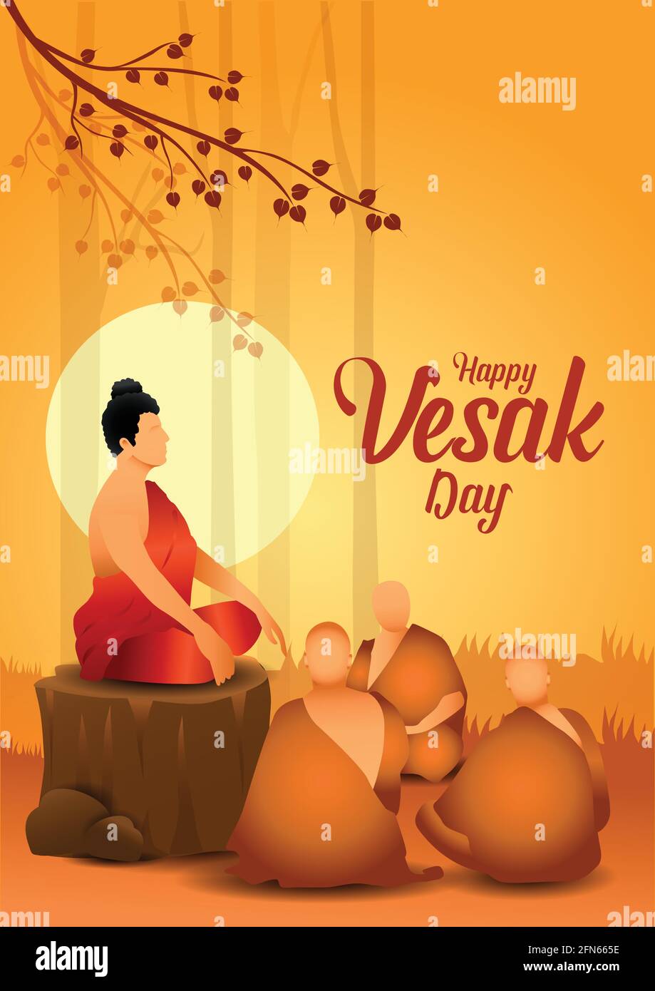 Happy Vesak Day, Buddha Purnima wishes greetings buddha with nature. Can be used for poster ...