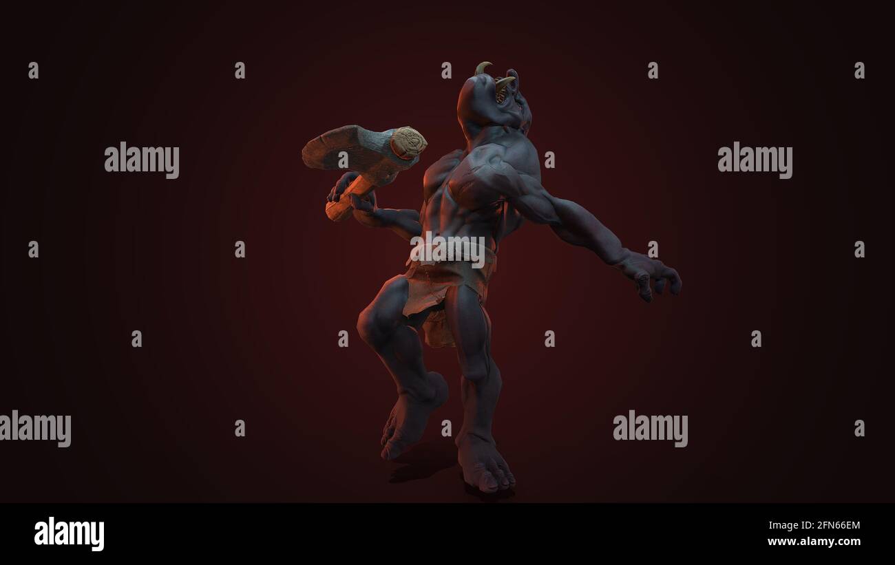 Fantasy character Troll Berserker in epic pose - 3D render on dark ...