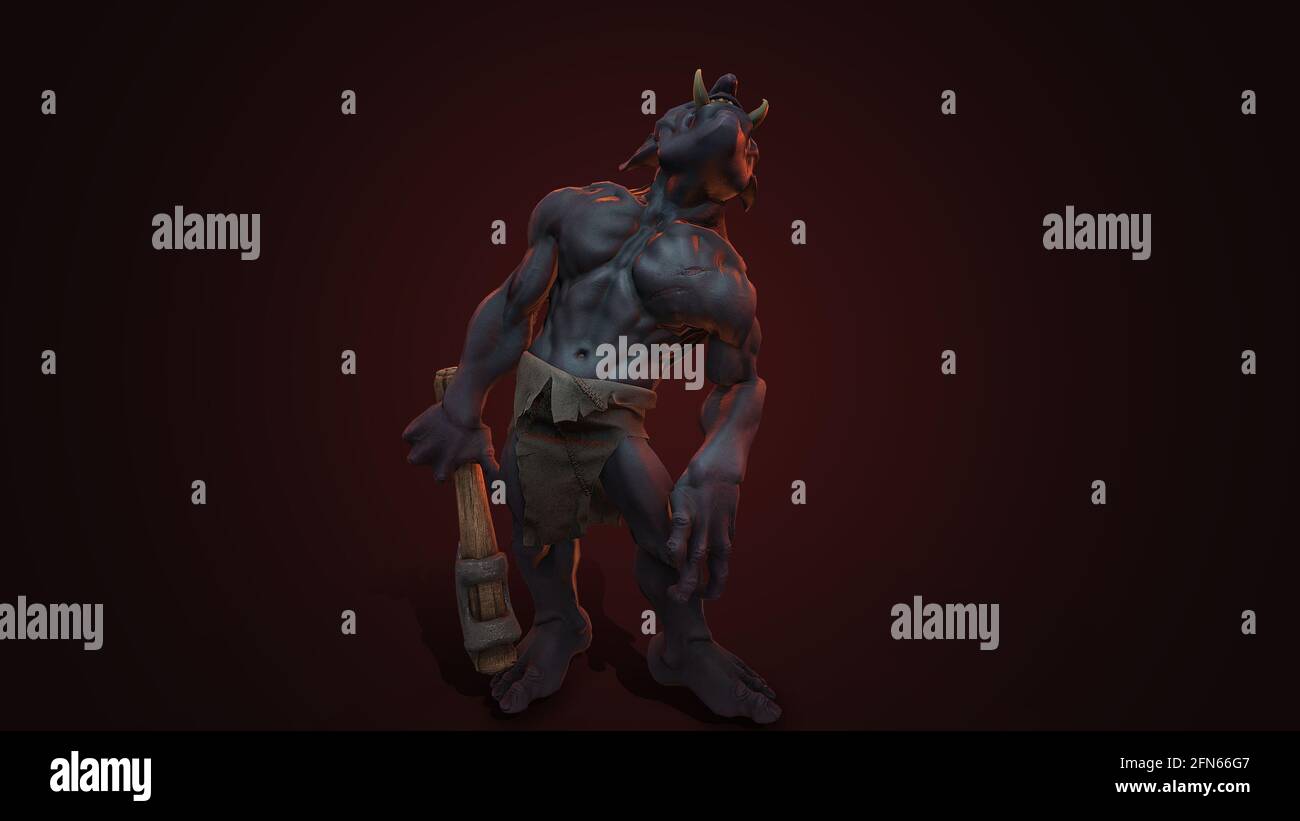 Fantasy character Troll Berserker in epic pose - 3D render on dark ...