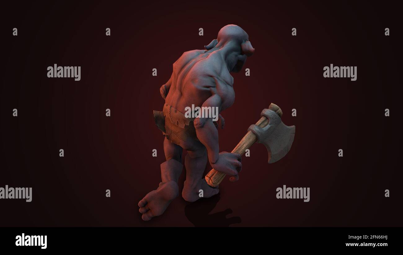 Fantasy character Troll Berserker in epic pose - 3D render on dark ...