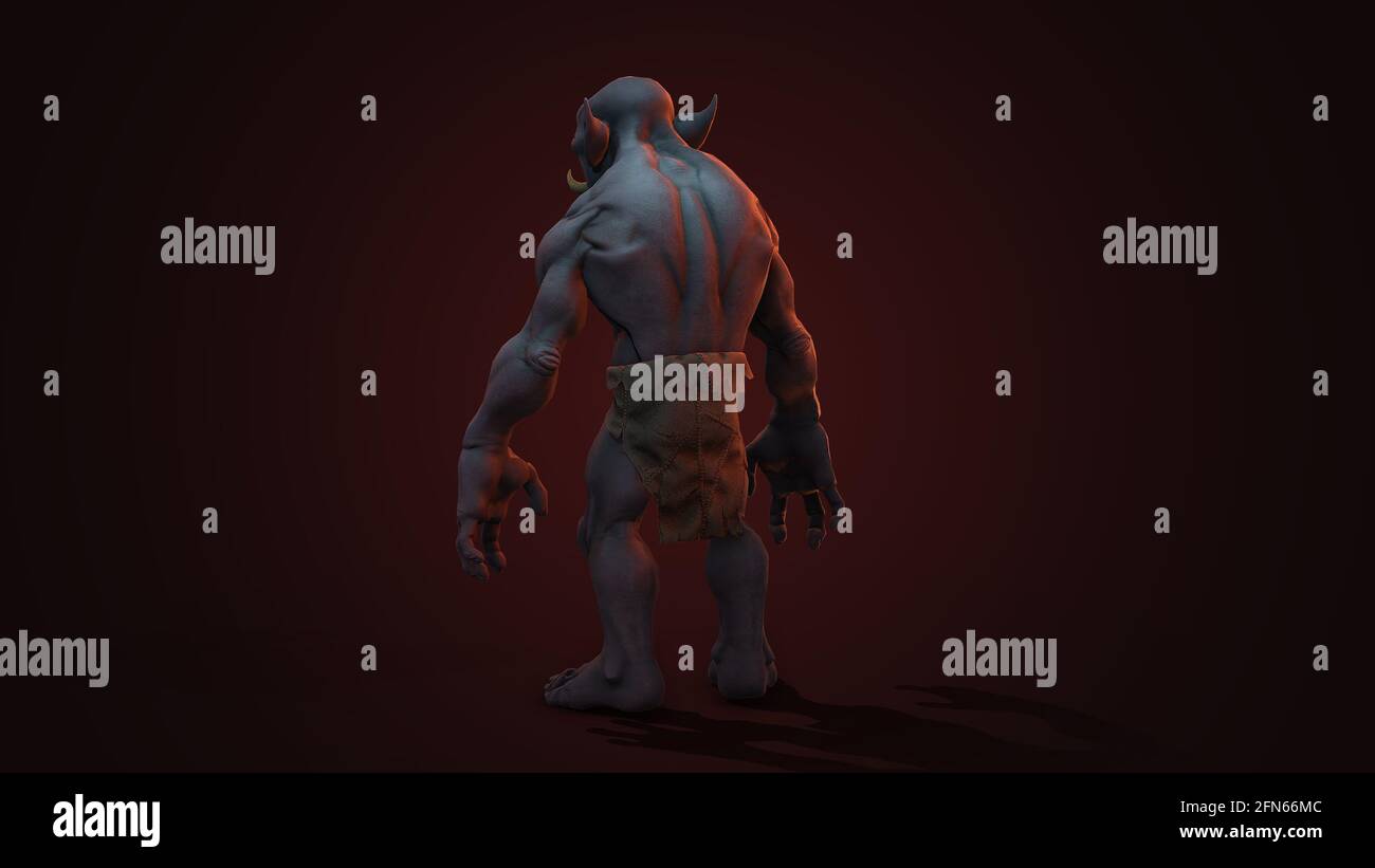 Fantasy character Troll Berserker in epic pose - 3D render on dark ...