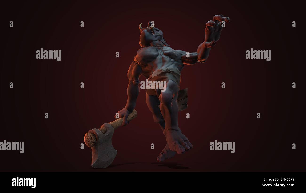 Fantasy character Troll Berserker in epic pose - 3D render on dark ...