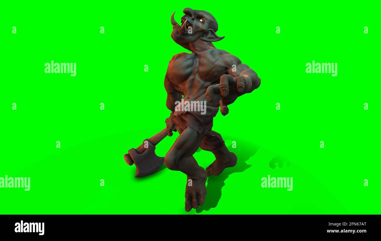 Fantasy character Troll Berserker in epic pose - 3D render on green ...