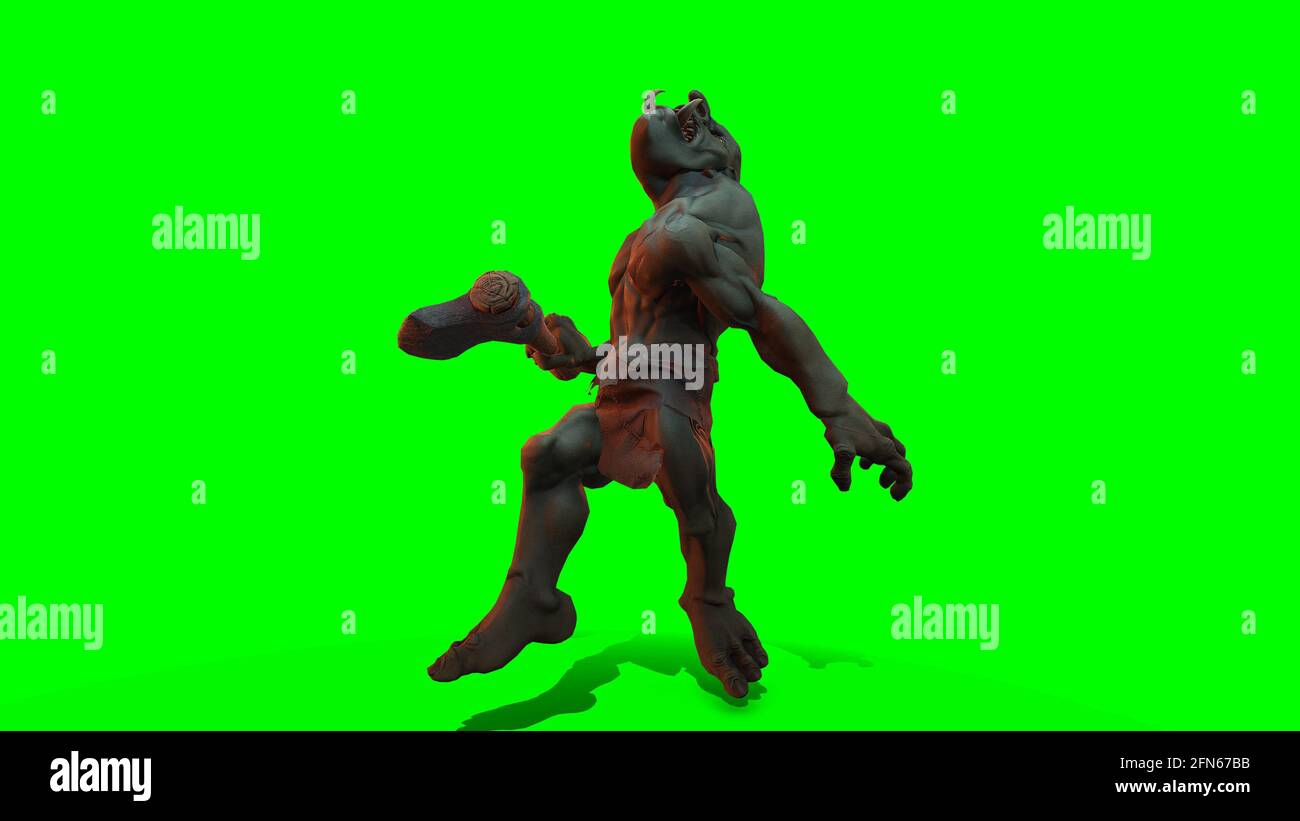 Fantasy character Troll Berserker in epic pose - 3D render on green ...
