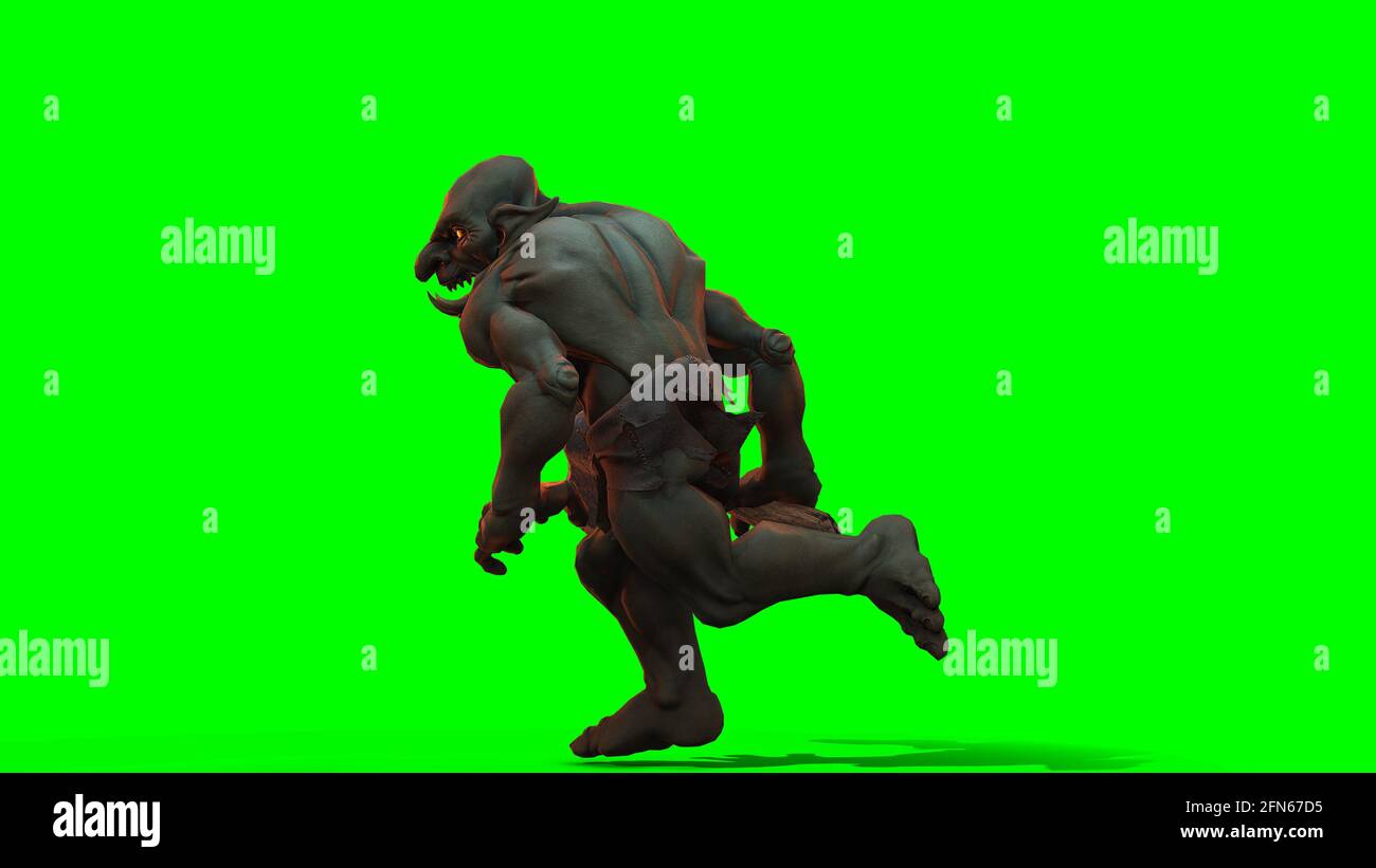 Fantasy character Troll Berserker in epic pose - 3D render on green ...