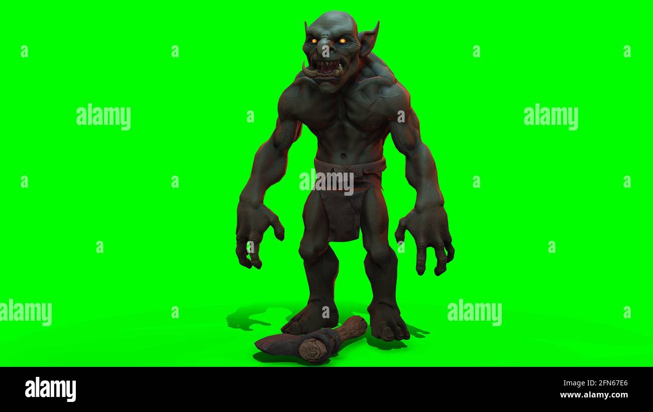 Fantasy character Troll Berserker in epic pose - 3D render on green ...