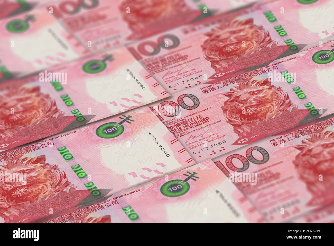 HKD. Hong Kong money banknotes background. 100 HKD issued by HSBC ...