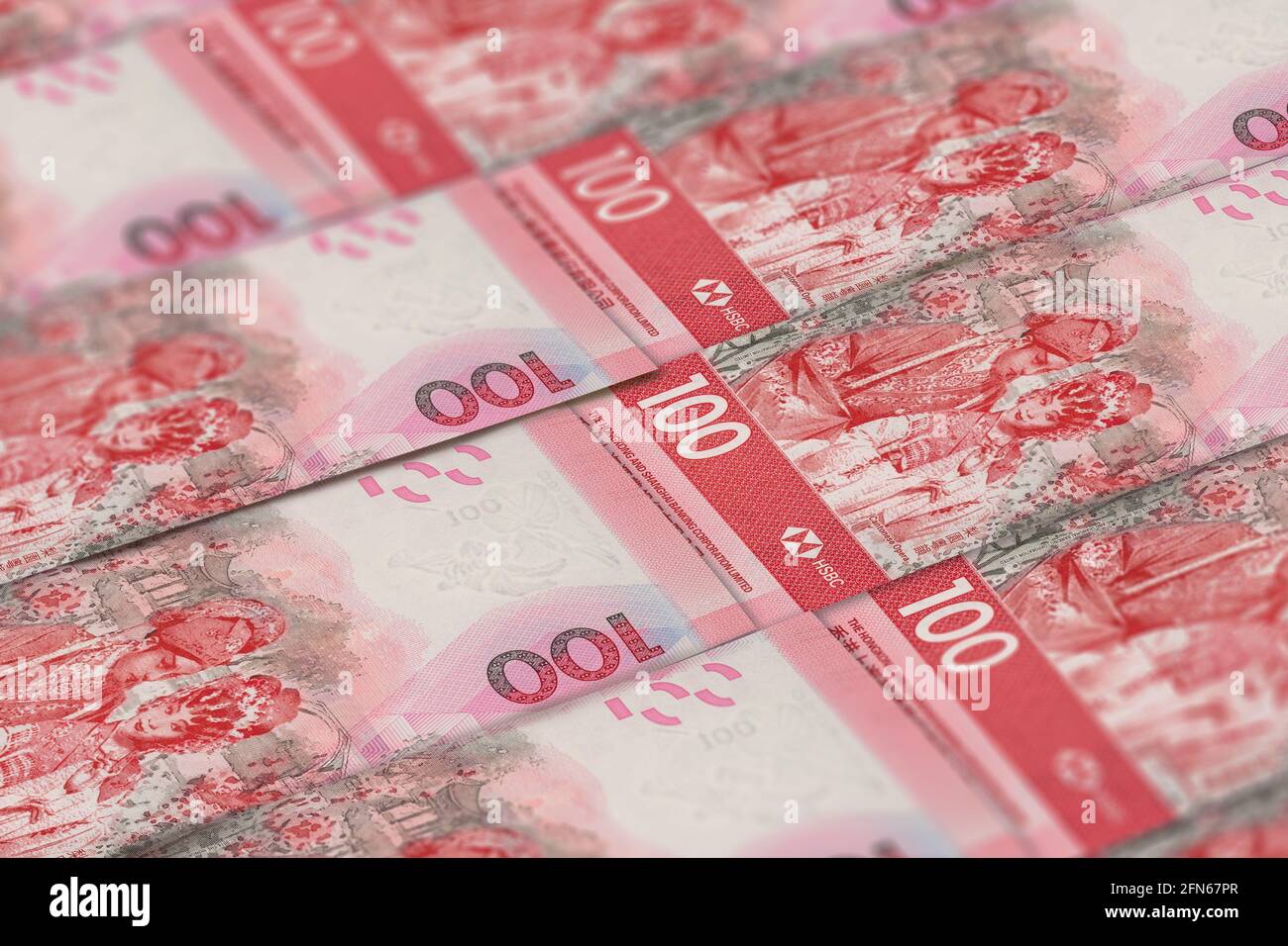 HKD. Hong Kong money banknotes background. 100 HKD issued by HSBC ...