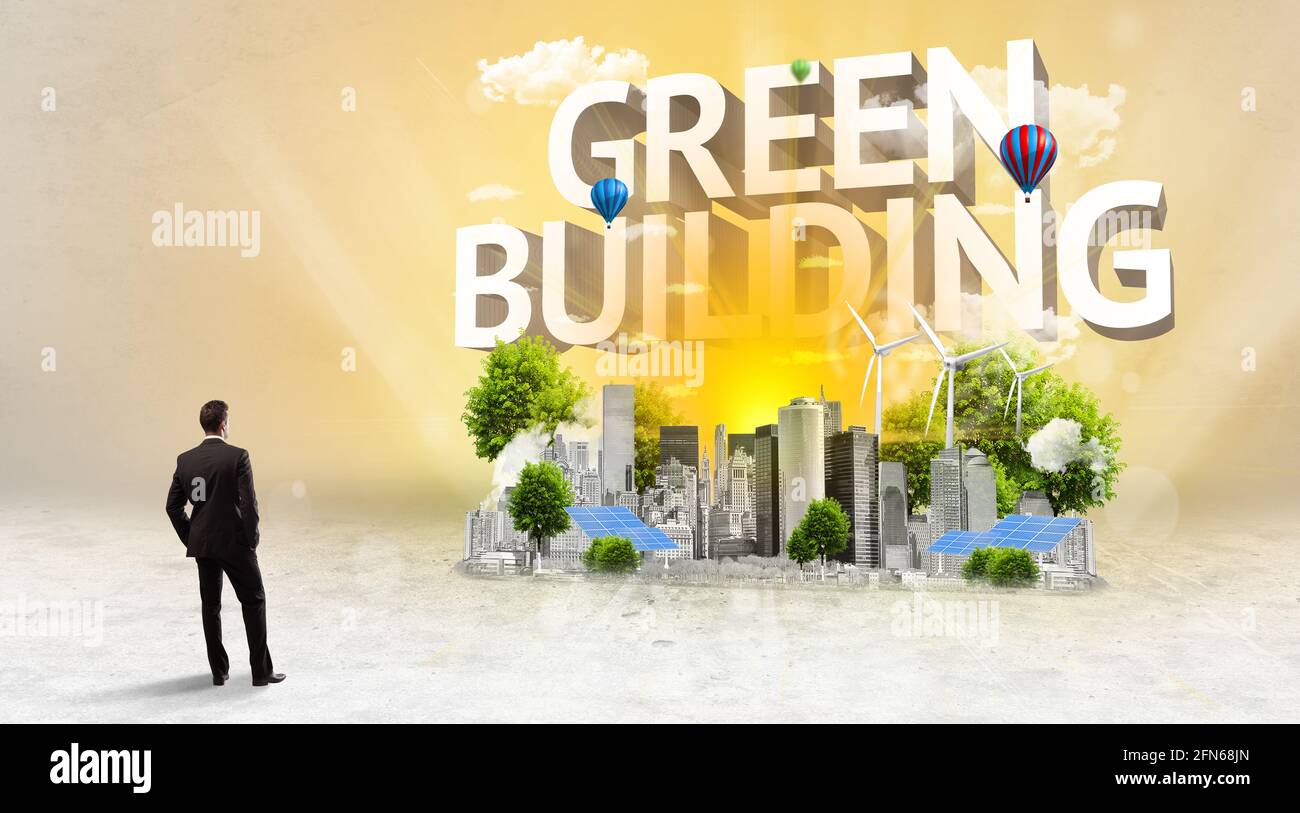 Rear view of a businessman, Environmental protection concept Stock ...