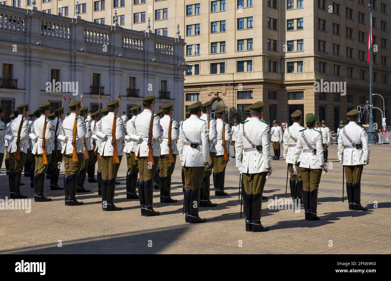 Guard changing in front of the presidential palace in Santiago de Chile ...