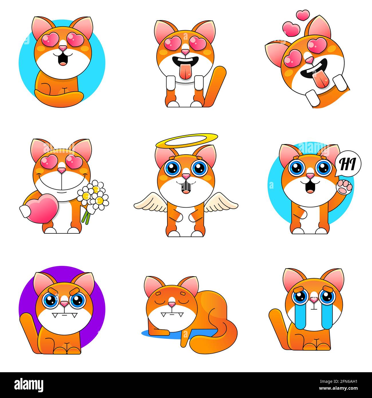 Set smiling red cat vector illustration isolated on white Stock Vector ...