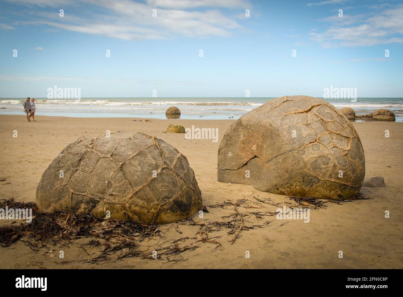 Lost marbles of a giant? Two of the Moeraki Boulders at Koekohe Beach ...