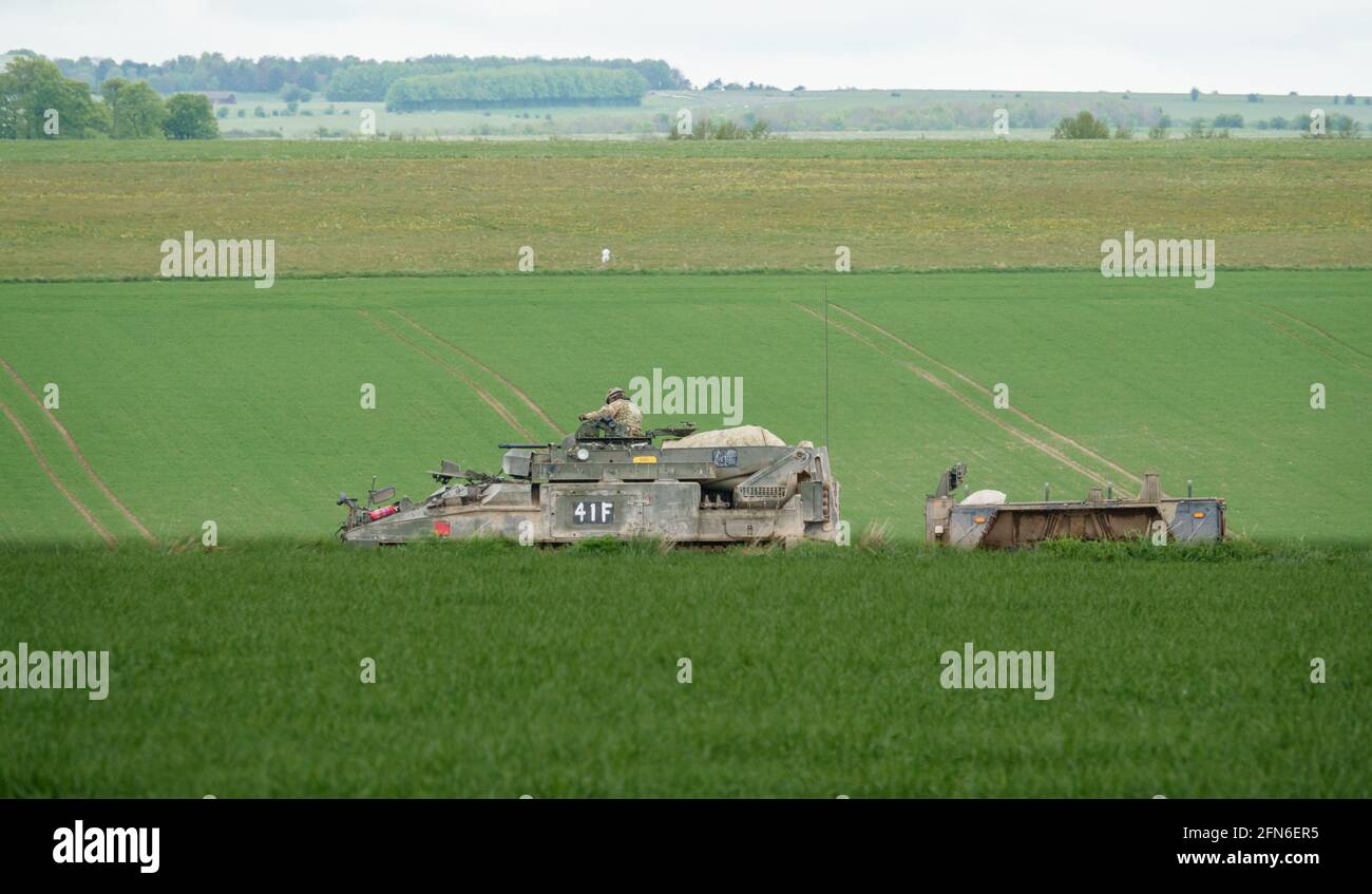 british army mechanized recovery vehicle with attached equipment ...