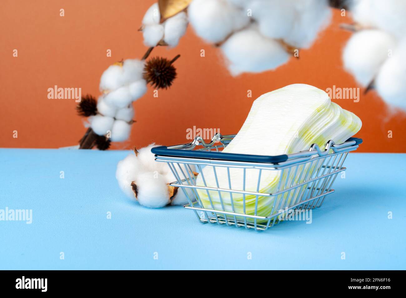 Female pads in shopping cart on paper background Stock Photo - Alamy