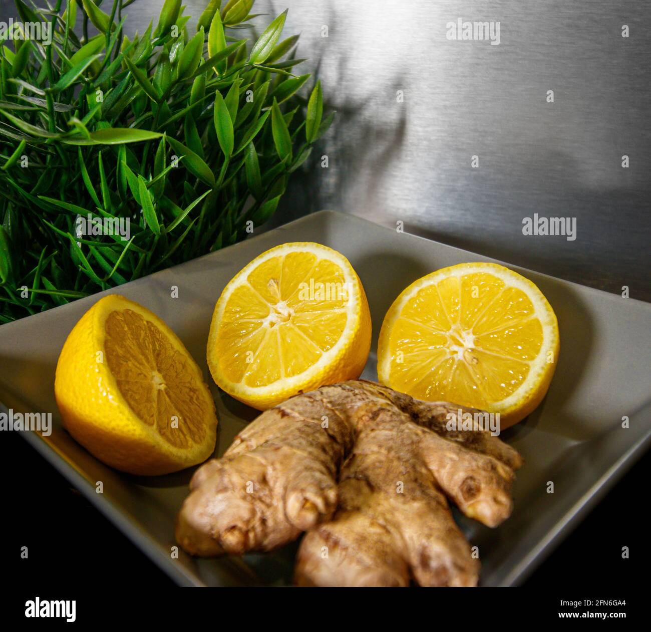 Lemon Ginger Vitamins Boost Stock Photo - Alamy