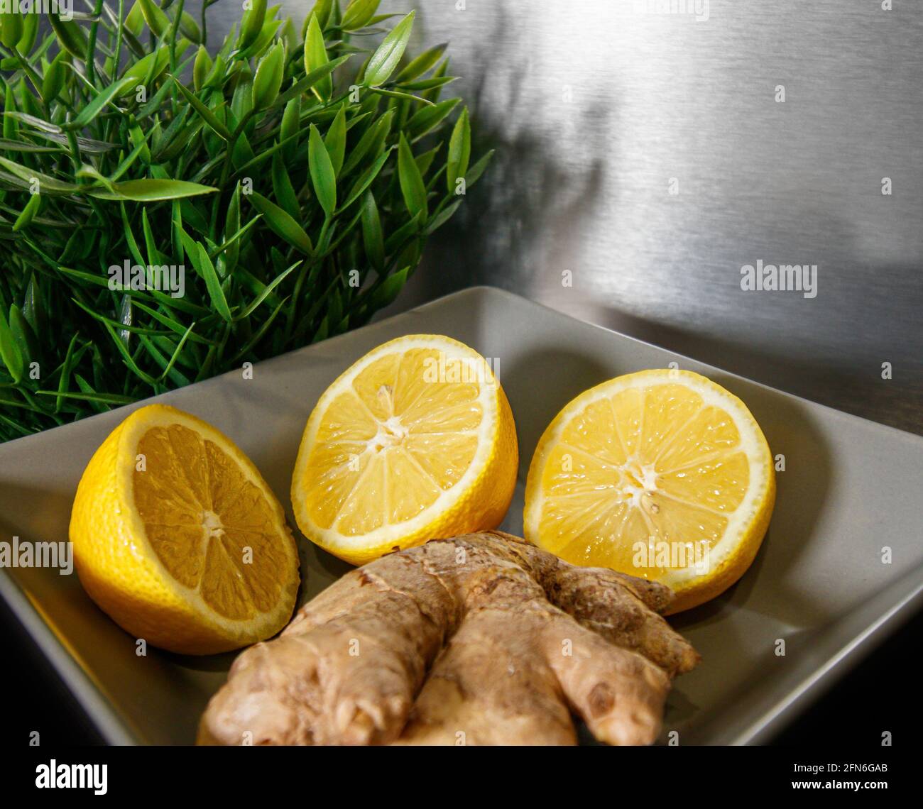 Lemon Ginger Vitamins Boost Stock Photo - Alamy