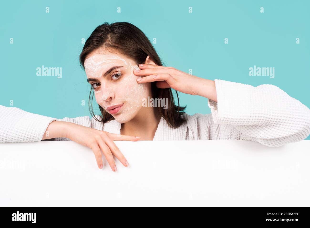 Moisture for skin Beautiful girl model with facial mask cream, isolated ...