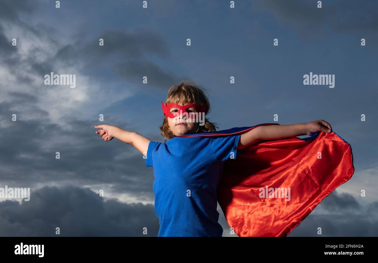Portrait of superhero child boy concept for childhood, imagination and ...