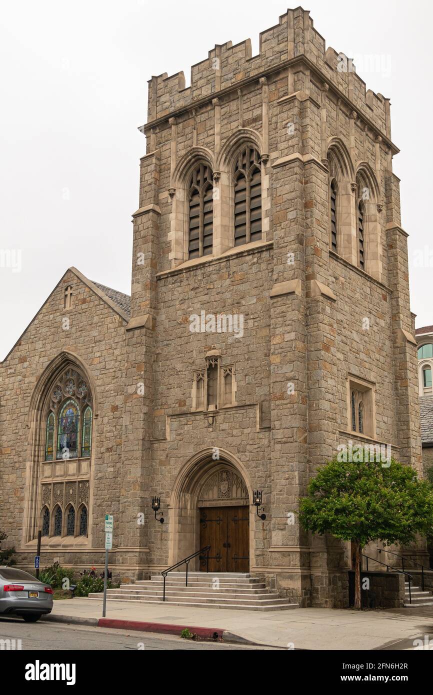 Pasadena, CA, USA - May 11, 2021: Tower and main entrance to All Saints ...