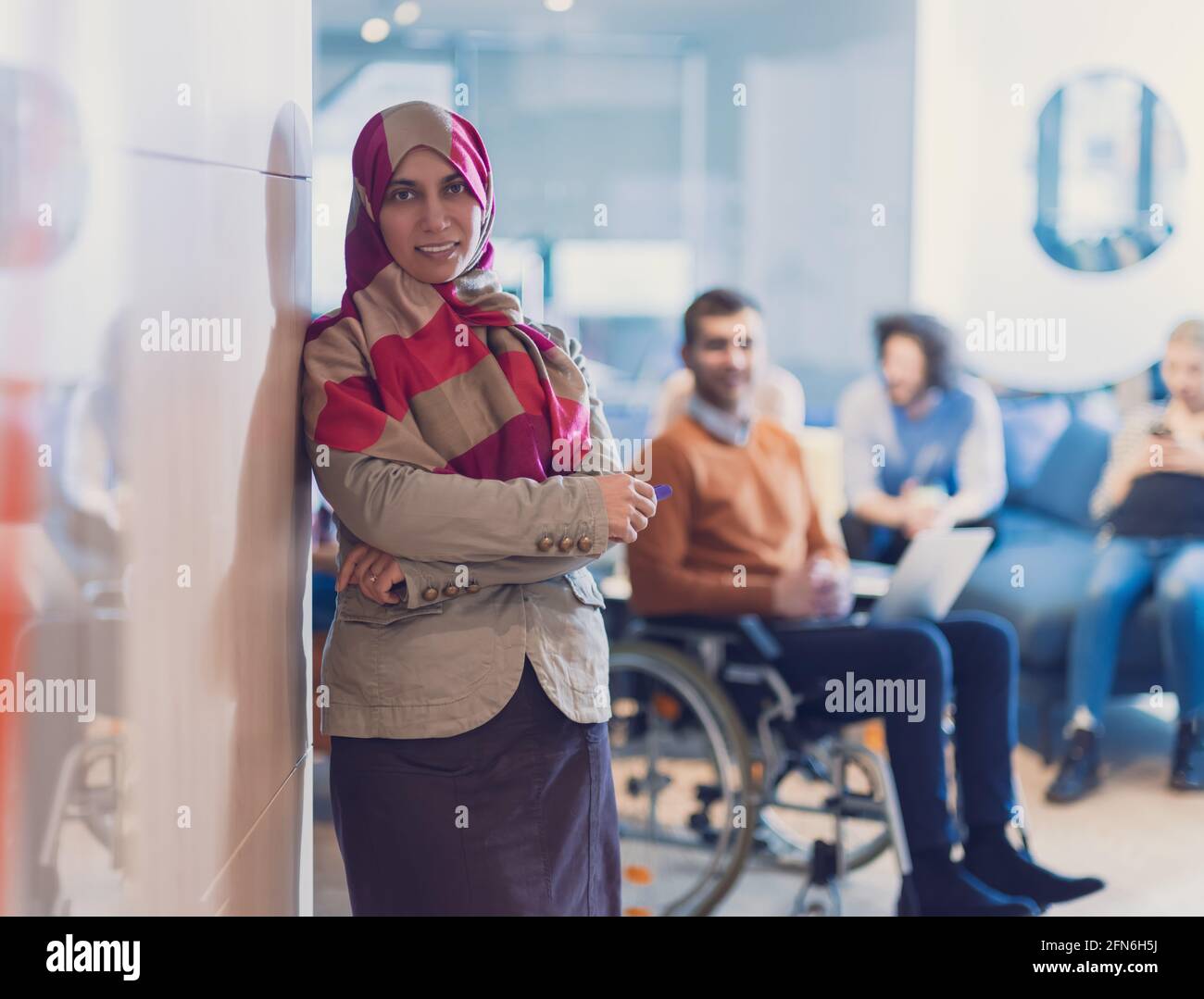 Muslim woman wearing hijab in office, Arabic business woman covered ...